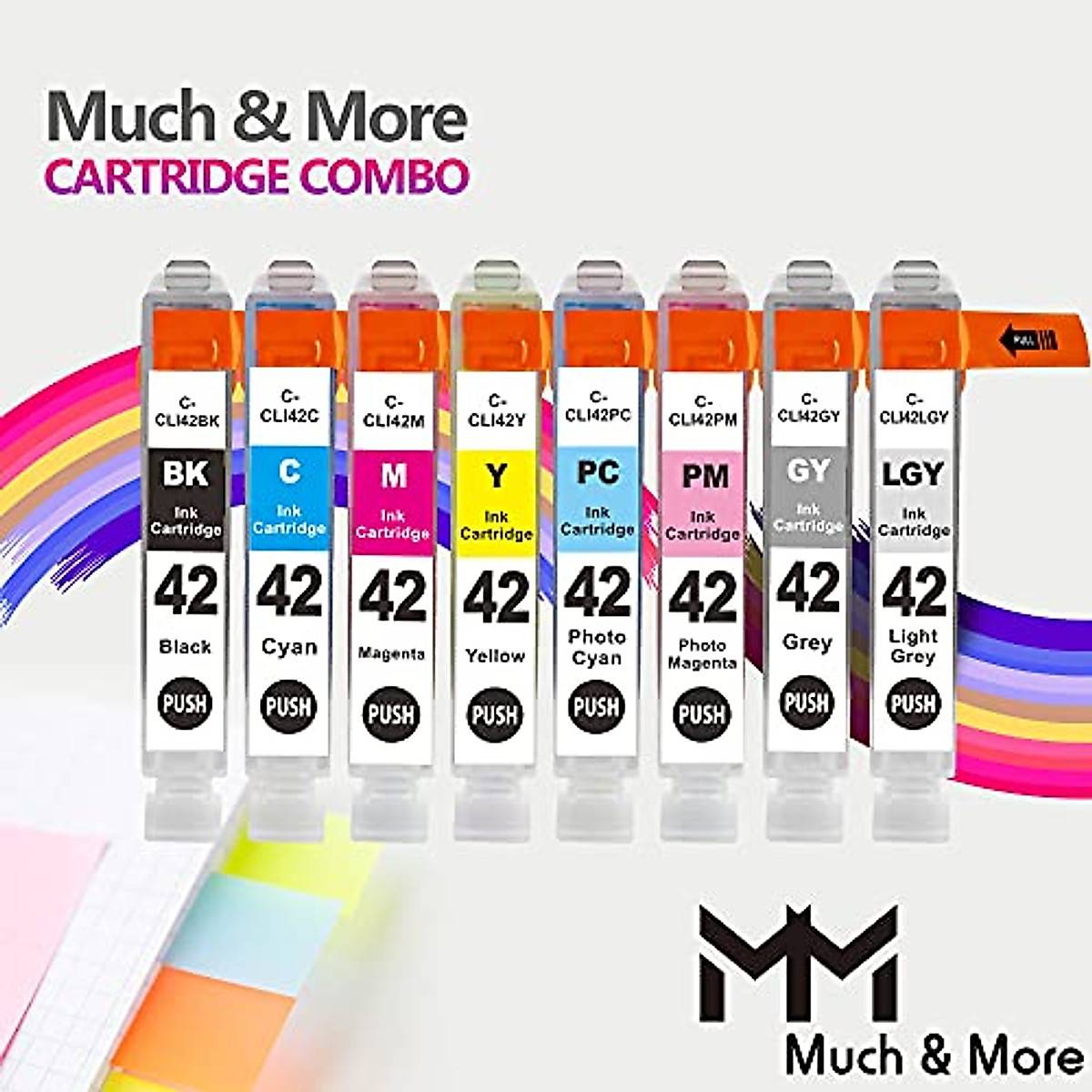 MM MUCH & MORE Compatible Ink Cartridge Replacement for Canon CLI-42 CLI42 CLI 42 for Pixma Pro-100S Pro-100 Printer (Black, Cyan, Magenta, Yellow, Photo Cyan, Photo Magenta, Gray, Light Gray, 8-Pack)