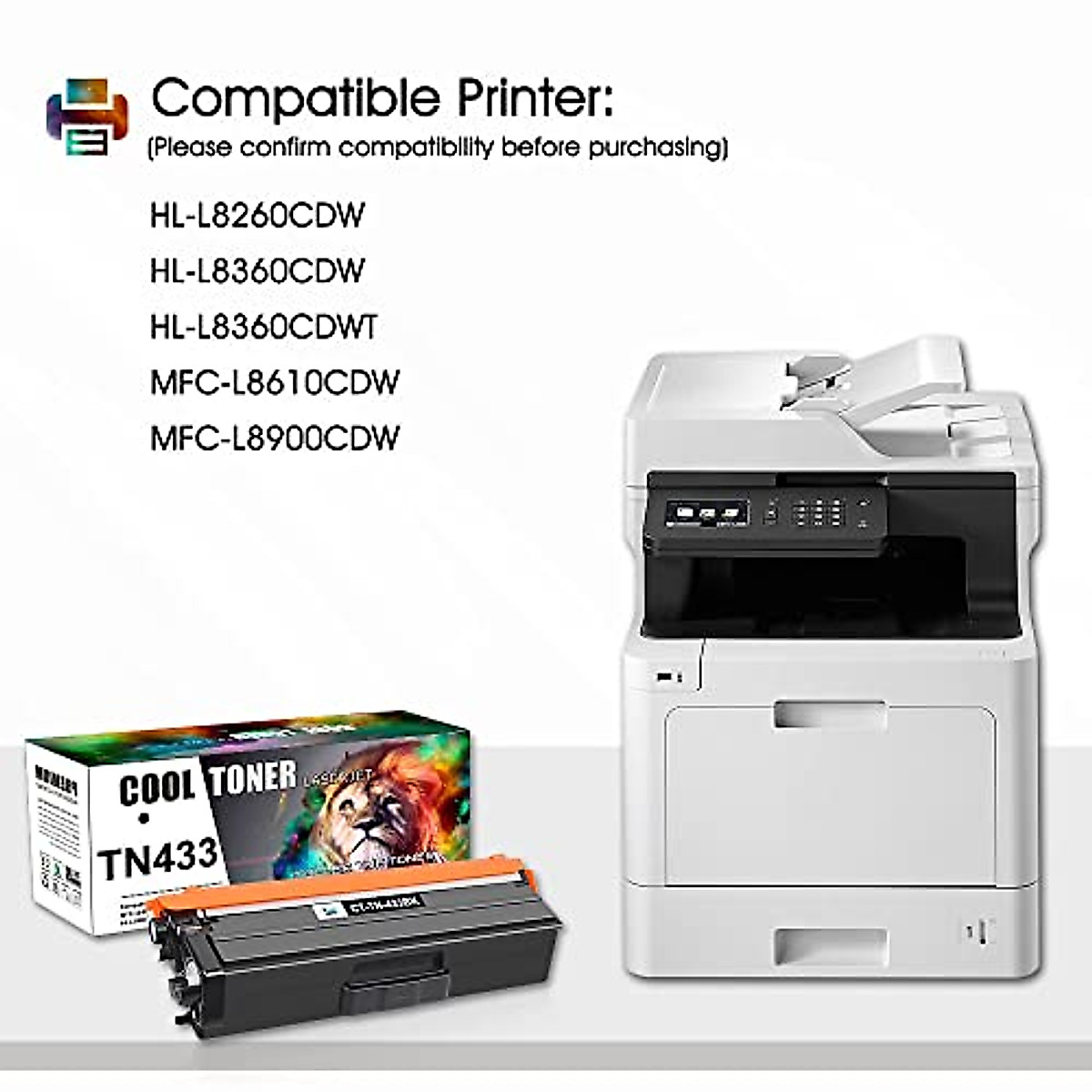 Cool Toner Compatible TN433BK Toner Cartridge Replacement for Brother TN433 TN431BK TN-433 for Brother MFC-L8900Cdw HL-L8360Cdw HL-L8260Cdw HL-L8360Cdwt 8900Cdw 8360Cdw Printer (Black, 1-Pack)