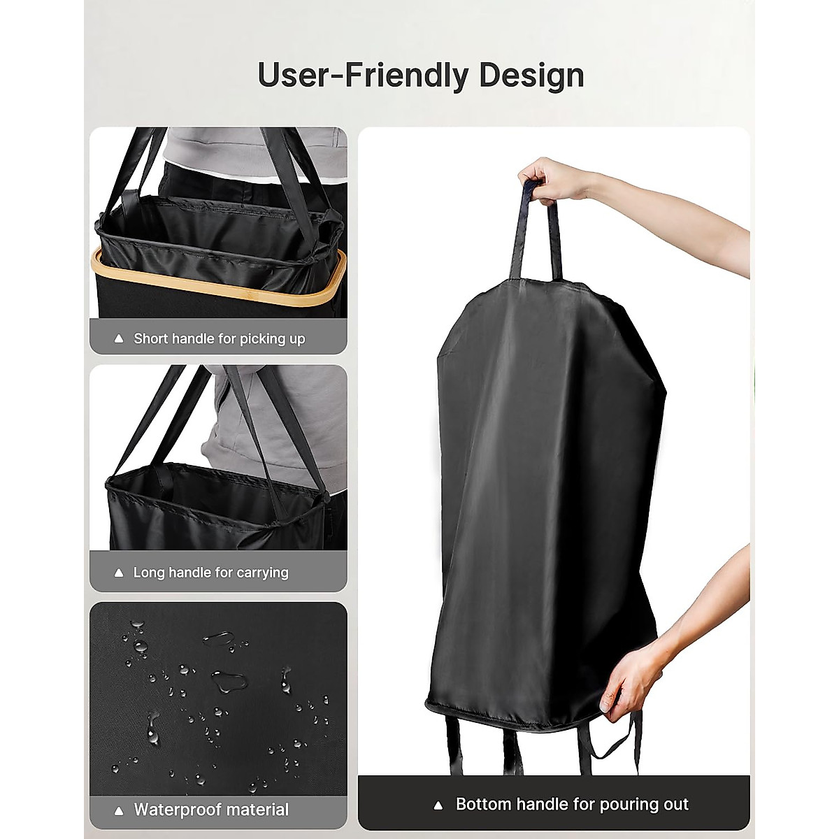 Slim Laundry Hamper with Wheels, 60L Rolling Laundry Basket with Lid and 2-Inch Silent Wheels, Small Clothes Hamper with Bamboo Handles for Clothes Toys in Dorm Bedroom Bathroom, Black