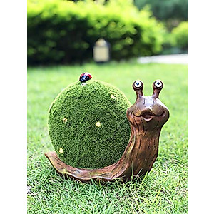 TIBLEN Solar Powered Snail with Fiber Grass and Ladybug Outdoor LED Garden Light Decor, 10.5 x 8.5 Inch