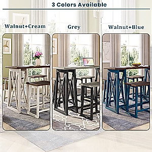 Merax 5-Piece Rustic Counter Height Dining Set with Wood Console Table and 4 Stools for Small Places, Grey