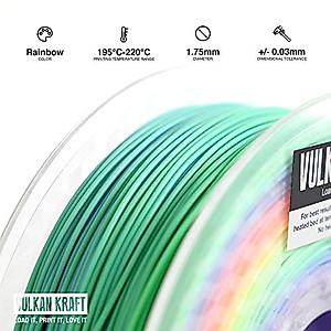 Vulkankraft Premium Rainbow Color PLA Filament for 3D Printing, 1.75mm, 1KG, Testing Pack Available, Less Prone to Warping, High Printability, Reduced Chance of Clogging.