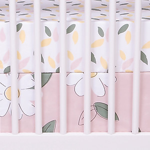 Trend Lab Modern Baby Crib Bedding Set for Girls | Lemon Floral 4 Piece Nursery Décor Quilt, 2 Fitted Crib Sheets, and Dust Ruffle Skirt - Pink, Yellow. Green, 80010