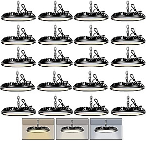 UFO LED High Bay Light 200W,20 Pack 20000LM LED Shop Light 3000K/4500K/6500K 3 Color Temperatures Adjustable, IP65 Waterproof Plug in Commercial Bay Lighting, for Workshop Barn Factory Garage