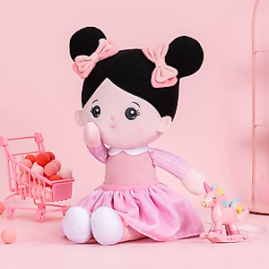 OUOZZZ 15" Soft Baby Doll for Girls Black Hair Pink Dress & Baby Girl Gifts Mermaid Toys - 6 Pieces Plush Toys Stuffed Animal Playset