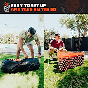 BasketPong Giant Yard Pong X Basket Ball Game with Durable Balls and Buckets Outdoor Game for Lawn, Backyard and Beach Set Includes 12 Buckets 2 Basket Balls Carrying Bag and Air Pump