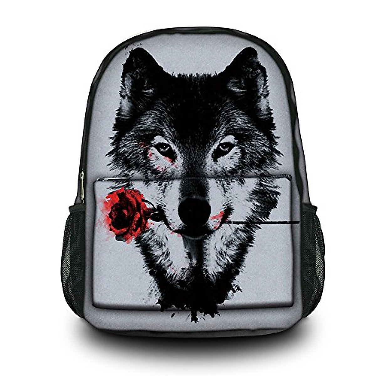 Fashion Unisex Canvas Rucksack Vintage Computer Laptop Backpack School Travel Shoulder Backpack Bag (Wolf with Rose) CPB-60