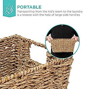 Best Choice Products Rustic Set Of 4 Multipurpose Stackable Seagrass Storage Basket, Handwoven Laundry Organizer Totes for Bedroom and Living Room, Shelves, Pantry w/Insert Handles - Natural