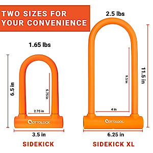 OTTOLOCK Sidekick Compact U-Lock | Lightweight Silicone-Coated Bike Lock (Orange)