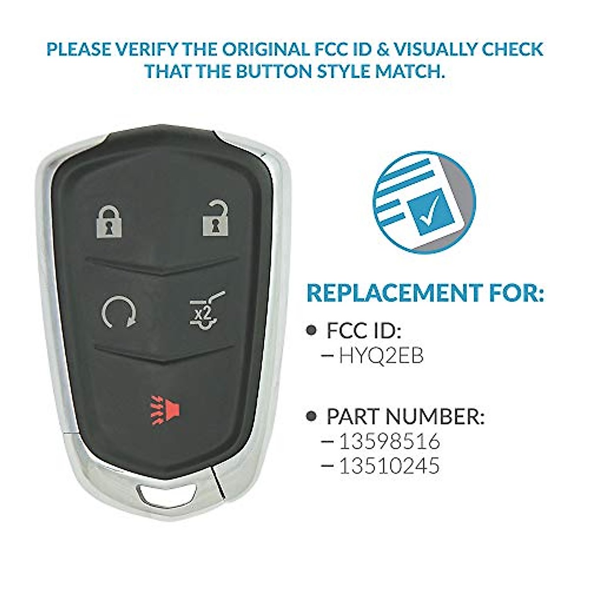 Keyless2Go Replacement for 5 Button Proximity Smart Key for Cadillac HYQ2EB 13598516
