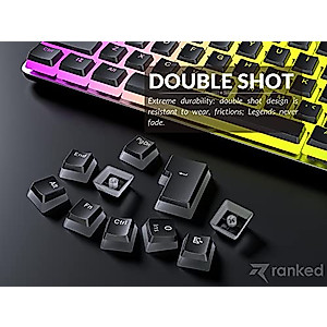 Ranked Pudding v2 PBT Keycaps | 145 Double Shot Translucent ANSI US & ISO Layout | OEM Profile for Full Size, TKL, 75%, 65% and 60% RGB Mechanical Gaming Keyboard (Black)