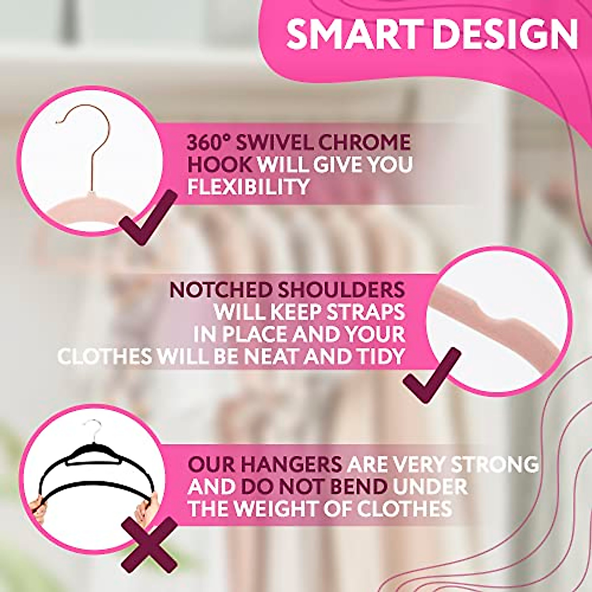 Amiff Rose Velvet Hangers 17.5". Pack of 10 Thin Hangers Non Slip Velvet for Any Clothing Style. Sturdy & Heavy-Duty Velvet Hanger 17.5 Inch Size. Portable Adult Velvet Clothes Hangers