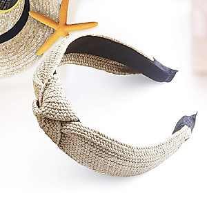 Hogoo 3 Pcs Straw Headband Lafite Knotted Headbands Fashion Knot Head Bands Twist Hair Hoop Wide Hairbands Hair Accessories for Women and Girls Beach Holiday