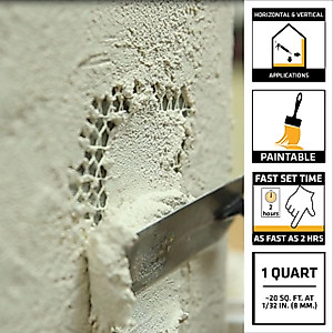 Sikacryl - Stucco Repair - Ready-Mix Stucco Patch, White - Repair spalls/Large Cracks in Stucco - Interior/Exterior - Acrylic-Based, Textured - 1 qt