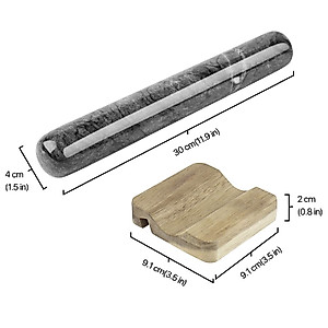 Flexzion French Rolling Pin, 12 Inch Black Marble Rolling Pins for Baking with Wooden Base Holder Stand - Non-Stick Baking Roller for Baking Fondant, Crust, Pastry, Cookies, Pizza, Pasta