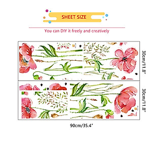 MOLANCIA Floral Wall Decals, Poppies Flowers Wall Stickers, Beautiful Flowers Vines Wall Stickers Art Murals, Poppy Flowers Wall Posters, Garden Blossom Flowers Wallpaper for Living Room Girls Bedroom