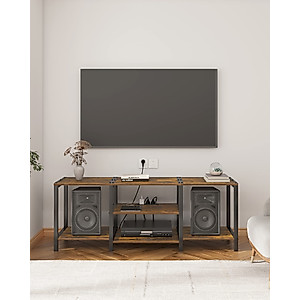 Hzuaneri TV Stand with Charging Station for TVs up to 65 Inches, 3 Tier Media TV Entertainment Center with Storage Shelf, Industrial TV Console Table for Living Room, Bedroom, Rustic Brown and Black