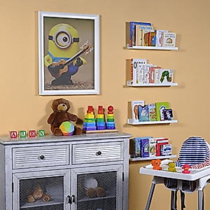 Wallniture Denver Wall Mounted Floating Shelves for Nursery Decor - Kid’s Room Bookshelf Display - Picture Ledge 17 Inch Set of 4 (White)
