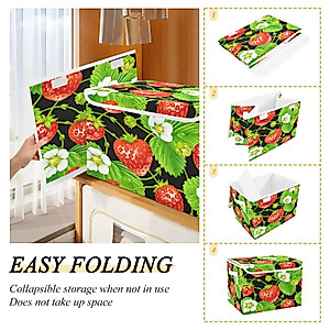 DIGTIA Storage Bins with Lids Strawberry White Flowers Foldable Storage Boxes with Handles Fruits Green Leaves Large Storage Basket Collapsible Organizer Containers for Closet Home Bedroom Office