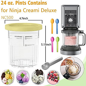 4 Pack Creami Pints and Lids for Ninja, for NC501 NC500 Creamy Icecream Containers Cups Jars Tubs Canisters Set, Smoothie Pot Compatible with NC501 NC500 Series Creamer Ice Cream Maker Machinease.