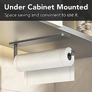 Esusom Paper Towel Holder Under Cabinet Rolls Plastic Cling Film Paper Towel Holder Adhesive for Kitchen Anti-Rust Metal Bathroom Toilet Paper Towel Holder Wall Mounted