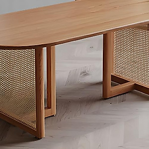 RUNNUP Modern Farmhouse Kitchen Dining Room Table Home Furniture Kitchen Table with Rattan Pedestal for Kitchen, Bar, Living Room, Breakfast Nook, Small Space, 47.2"L x 23.6"W x 29.5"H Without Chairs