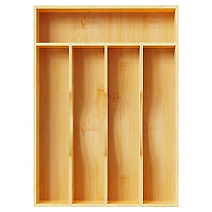 Greenual Silverware Organizer 10 In Utensil Organizer Silverware Tray for Drawer Cutlery Flatware Organizer for Kitchen Bamboo Wood