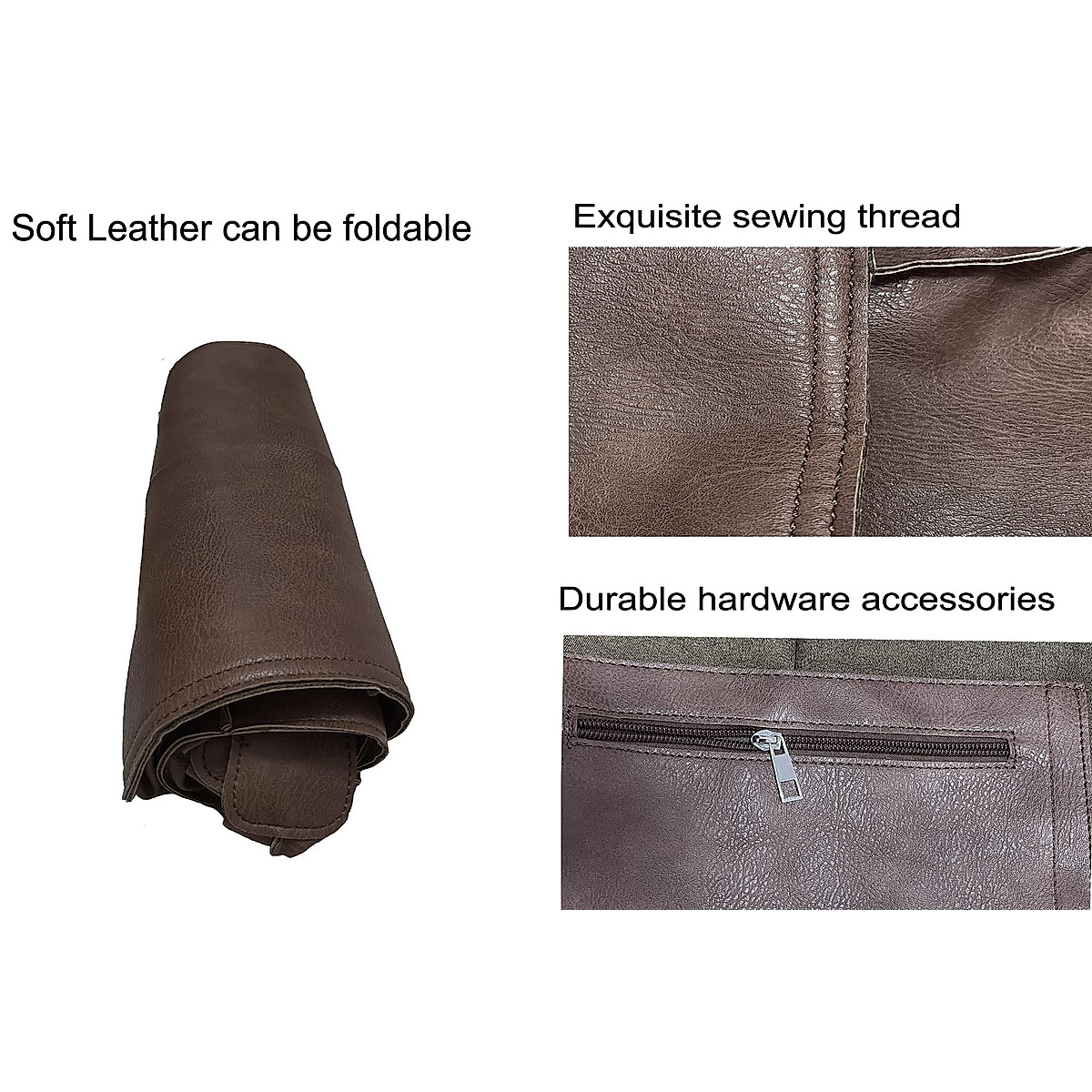 Qunsia Oversized Soft Leather Shoulder Bag Foldable Hobo Bag Weekend Travel Tote (Coffee)