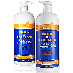 Renpure Originals Biotin & Collagen Thickening Shampoo And Conditioner Set 32 Oz (Zero Sodium Chloride, Sulfate, Dyes Harsh Salts, Parabens, Gluten)