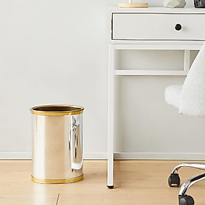 Kraftware Mylar Polished Chrome/Brass Waste Basket with 3/4-Inch Polished Brass Band and Gold Bumper