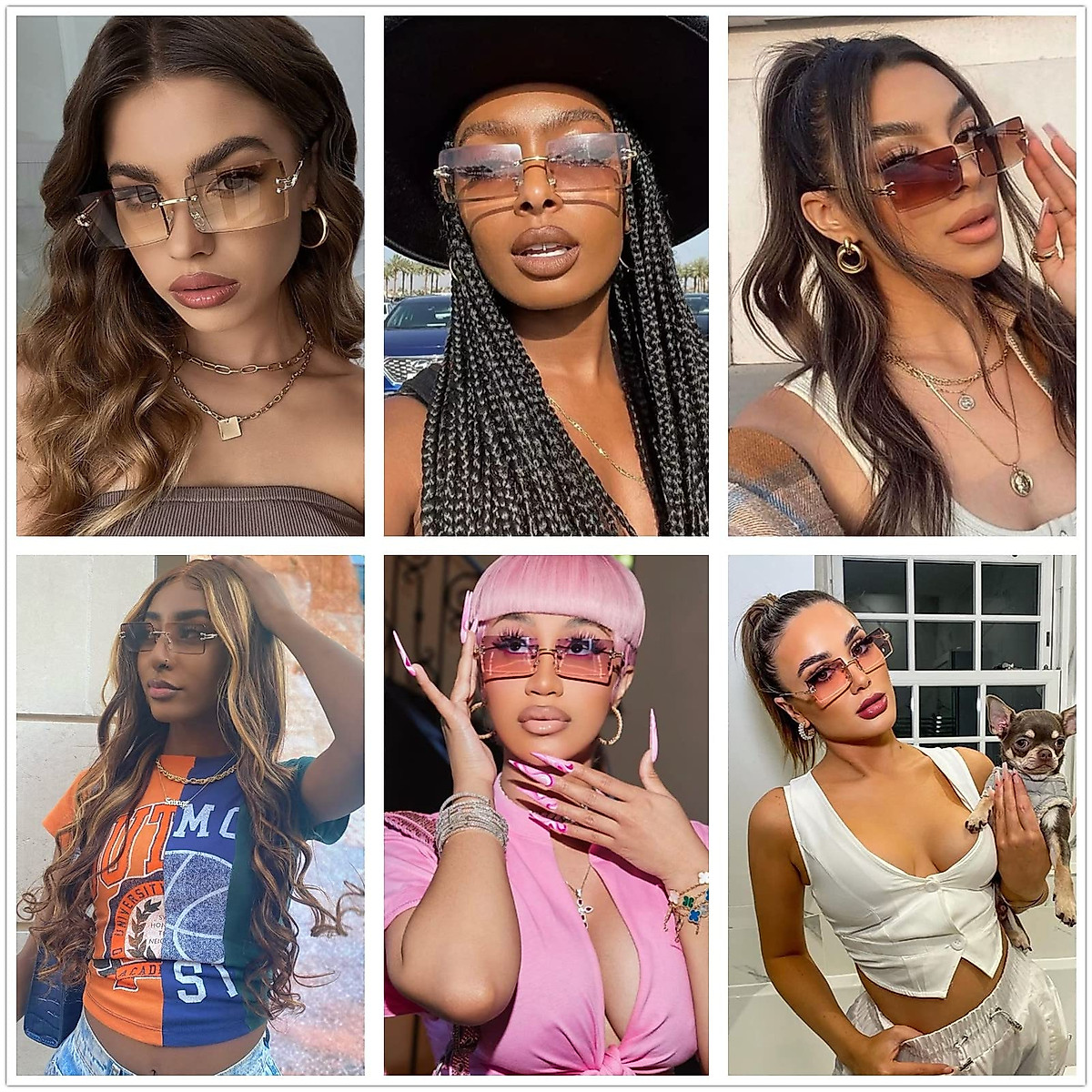 LASPOR Retro Rimless Rectangle Sunglasses for Women Men Tinted Lens Gold Metal Frameless Vintage Square Glasses UV400 Protection Green gradient