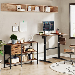 Tribesigns L Shaped Standing Desk with Storage Drawers, Height Adjustable Electric Standing Desk with Shelves & Hooks, Ergonomic Sit Stand Up Computer Desk Workstation for Home Office,Brown