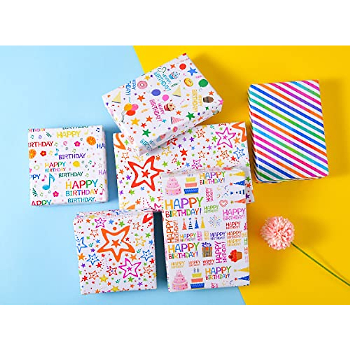 Sikiweiter Birthday Wrapping Paper Sheet - 10 Sheets Folded Flat Gift Wrapping Paper for Boys Girls Men Women - 19.7 x 27.6 Inches Per Sheet
