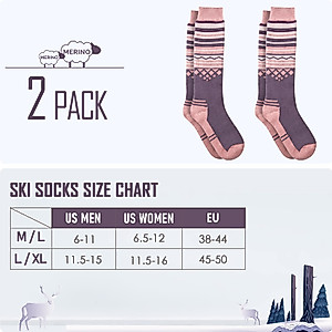 OutdoorMaster Ski Socks 2-Pack Merino Wool, Non-Slip Cuff for Men & Women - Fringes, L/XL