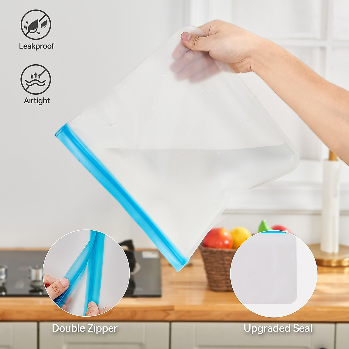 Leetaltree Reusable Food Storage Bags, 10 Pack Dishwasher Freezer Safe PEVA Bags, Leak Proof & Airtight Reusable Freezer Bags for Food Storage and Home Organization