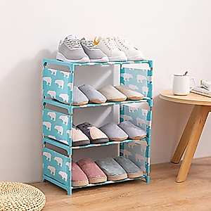 Jucaifu 4 Tiers Small Shoe Rack, Fabric Shoe Shelf for Closet Bedroom Entryway,Stackable Shoe Rack (Blue)