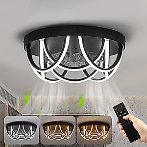 Ceiling Fan with Lights Flush Mount Ceiling Fan with Remote Control, 17 Inch Industrial LED Low Profile Ceiling Fan with Lights 3-Color Dimming for Bedroom Kitchen Dining Living Room