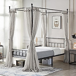 Yaheetech Metal Canopy Platform Bed Frame Four-Poster Canopied Bed Mattress Foundation with Headboard and Footboard Sturdy Slatted Structure No Box Spring Needed Easy Assembly Twin Black