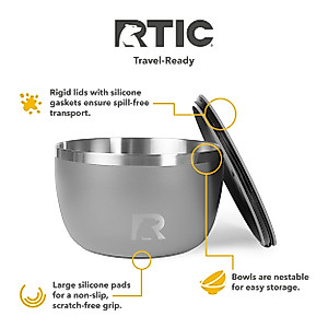 RTIC Anywhere Stainless Steel Bowl Set Of Two, Camping Bowls With Lids, Vacuum Insulated, Stackable Durable Outdoor Dinnerware, Non Slip, Dishwasher Safe, Dinner Outside, Campfires Travel, Graphite