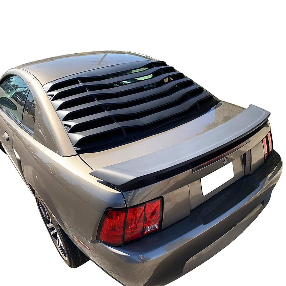 IKON MOTORSPORTS, Window Louver Compatible with 1999-2004 Ford Mustang, IKON Style ABS Rear Sun Shade Windshield Cover Black