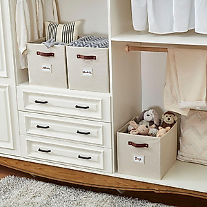 DECOMOMO Storage Bins | Cube Storage Bin with Label Holders, Fabric Storage Cubes for Organizing Shelves Closet Toy Clothes (10.5" x 11" / 6pcs, Beige)