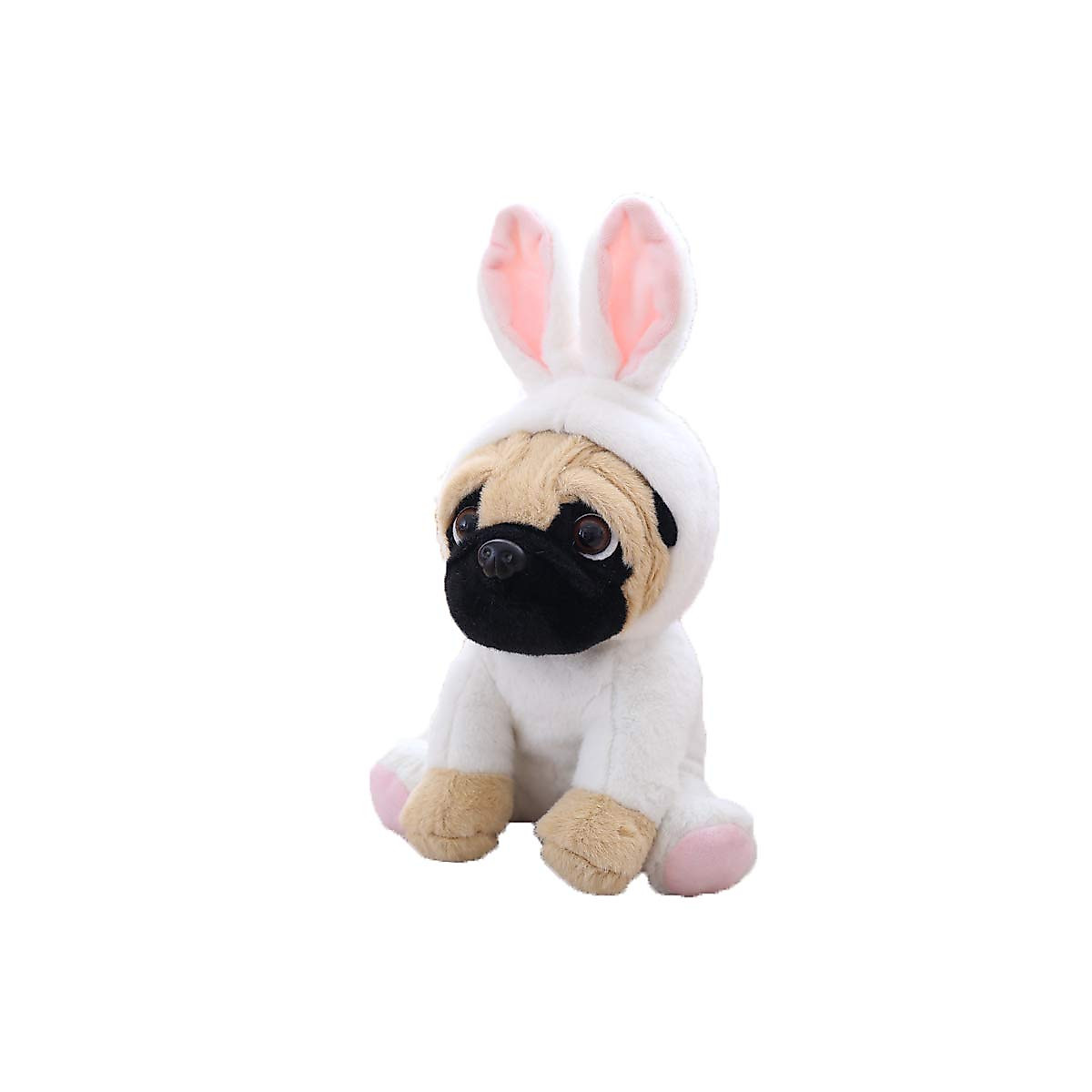 CASAGOOD Pug Dog Stuffed Animal in White Bunny Rabbit Costume Adorable Plushies Pug Wearing Bunny Rabbit Outfit Plush Toys as Great Gift for Kids Stuffed Puppy Animals 12 Inch
