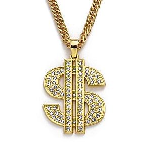 HUITIAN INTL Gold Chain with Dollar Sign Big Money Necklaces for Men Women Stainless Steel Rhinestone Jewelry Fashion Pendants with 28 Inches Cuban Chain (Gold)Spinner Dollar Sign Necklaces 36 Inches