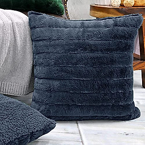 Home Soft Things Dark Blue Super Mink Solid Color Throw Pillow Shell with Sherpa Backing Cushion Cover 4 Piece Set, 20" x 20", Parisain Night