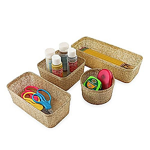 Isaac Jacobs 10-Piece Glitter Plastic Organizer (13.75” x 11.2” x 5.1”) Set w/Cut-Out Handles, Multi-Functional Home Storage, Desk, Office, Bathroom, Bedroom, Closet, Playroom (10-Piece, Gold)