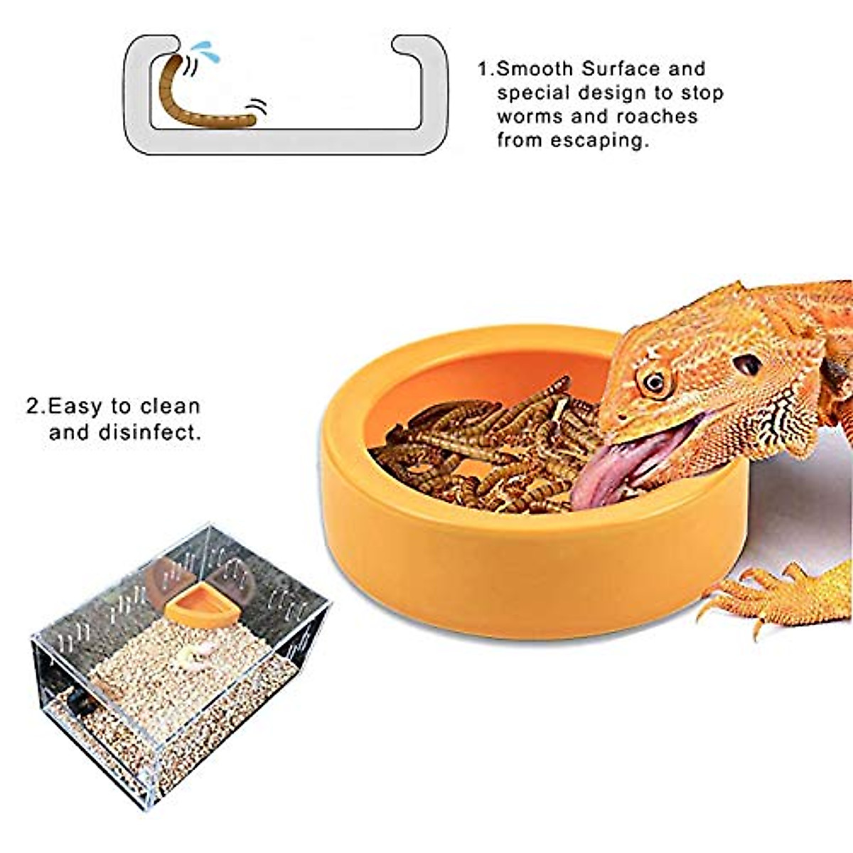 3Pcs Reptile Feeding Tongs Long Tweezers Cricket Clamp Bug Scooper and 2Pcs Reptile Food Bowl Lizard Gecko Food Water Dish Bearded Dragon Feeding Dish, Ceramics Worm Dish