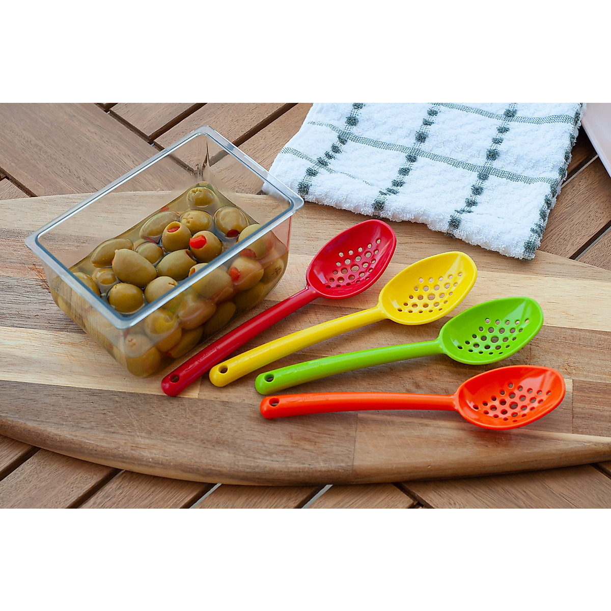 Pikanty - Small 7-Inch Slotted Serving Spoons (Pack of 4) - Perfect for Olives, Pickles & Condiments | Sturdy & Versatile | Made in USA