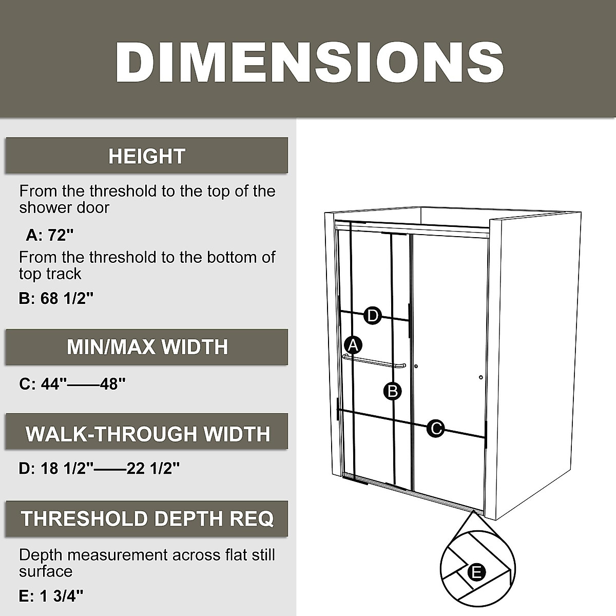 Gxcevsou 44-48" W x 72" H Semi-Frameless Sliding Shower Door, Glass Shower Door with 1/4'' (6mm) Clear SGCC Tempered Glass, Matte Black Finish, Shower Doors can be Installed Left and Right