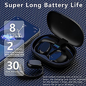 Wireless Headphones Open Ear Bluetooth Earbuds with Mic for Android & iPhone, Waterproof Sports Earphones with Earhooks LED Power Display HiFi Stereo Sound Ear Buds for Gym Workouts, Running, Cycling