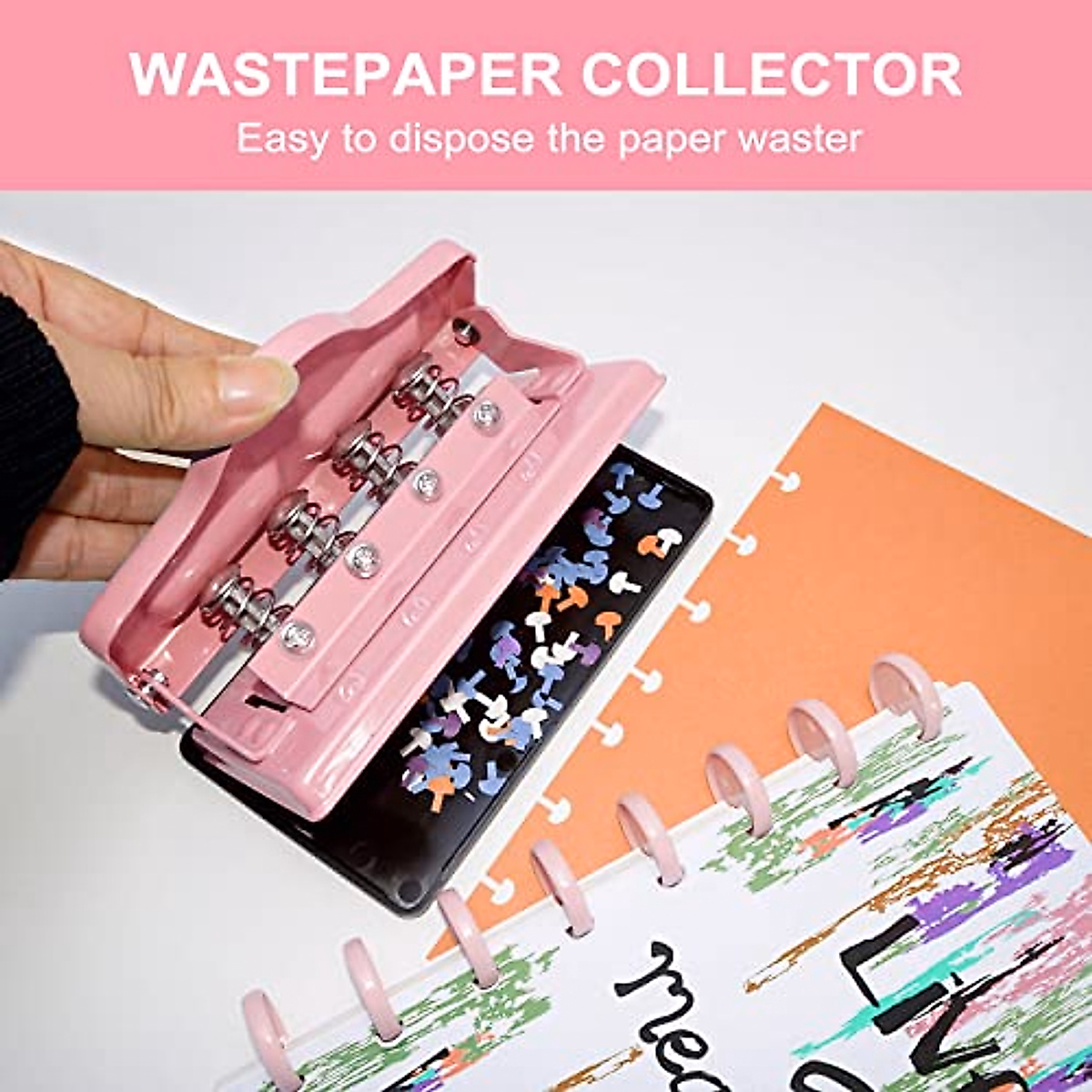 Enjoy Myself Mushroom Discbound Hole Punch, 4 Holes Mushroom Paper Puncher for Disc Bound Planner (Pink)